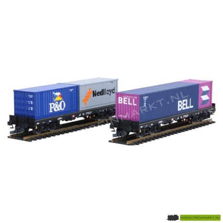 HR6134 Rivarossi Set van 2 Platte wagons DB met containers ...